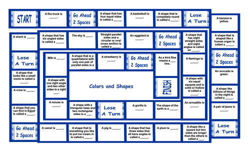 Colors and Shapes Legal Size Text Board Game | Teaching Resources