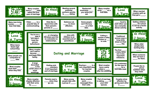 Dating and Marriage Legal Size Text Board Game | Teaching Resources