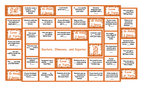 Doctors, Illnesses, and Injuries Legal Size Text Board Game | Teaching ...