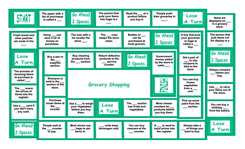 Grocery Shopping Legal Size Text Board Game | Teaching Resources