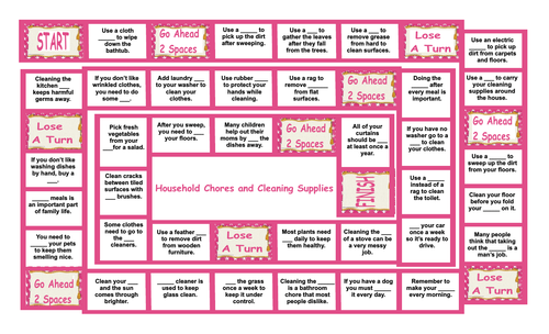 Household Chores and Cleaning Supplies Legal Size Text Board Game ...