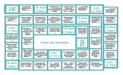 Houses and Apartments Legal Size Text Board Game | Teaching Resources