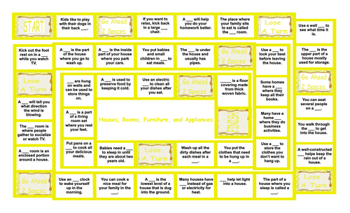 Houses, Rooms, Furniture, and Appliances Legal Size Text Board Game ...