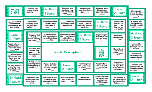People Descriptions Legal Size Text Board Game | Teaching Resources