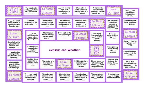 Seasons and Weather Legal Size Text Board Game | Teaching Resources