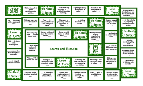 Sports and Exercise Legal Size Text Board Game | Teaching Resources