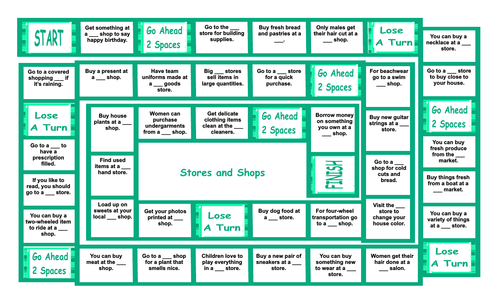 Stores and Shops Legal Size Text Board Game | Teaching Resources