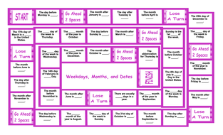 Weekdays, Months, and Dates Legal Size Text Board Game | Teaching Resources