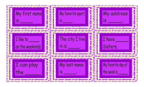 Personal Information Legal Size Text Card Game | Teaching Resources