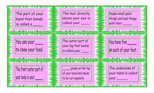 Body Parts Legal Size Text Card Game | Teaching Resources