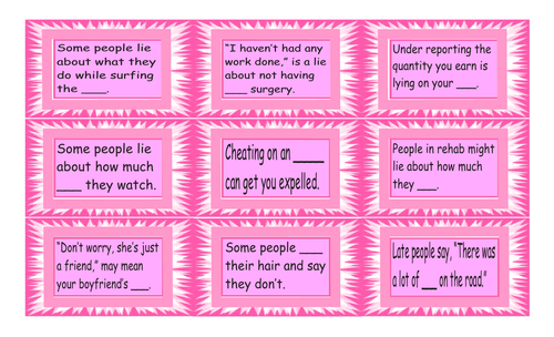 Cheaters and Dishonesty Legal Size Text Card Game | Teaching Resources