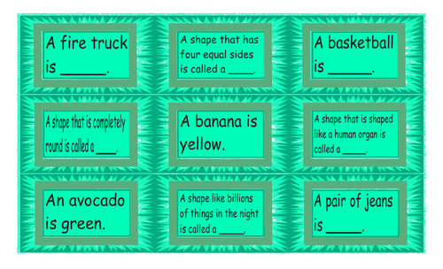 Colors and Shapes Legal Size Text Card Game | Teaching Resources