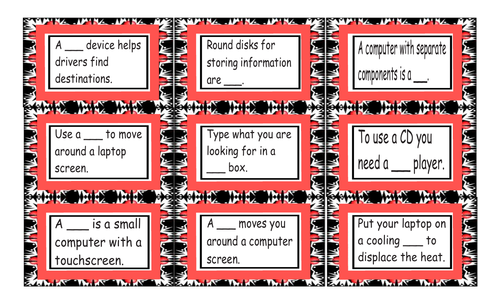 Computer Technology Legal Size Text Card Game | Teaching Resources