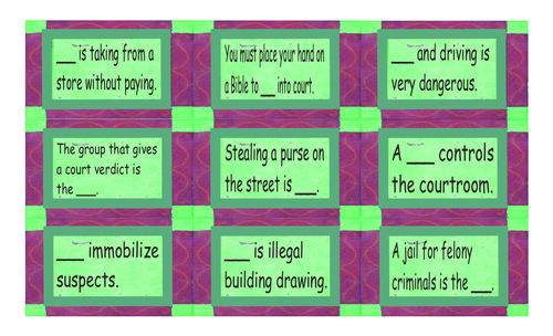 Crime, Law Enforcement, and Court Legal Size Text Card Game | Teaching ...