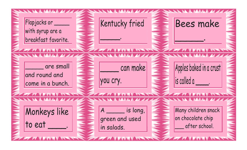 Food Items Legal Size Text Card Game | Teaching Resources