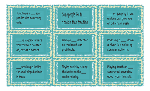Free Time and Hobbies Legal Size Text Card Game | Teaching Resources