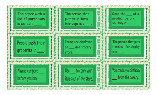 Grocery Shopping Legal Size Text Card Game | Teaching Resources