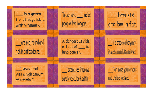 Healthy Lifestyle and Nutrition Legal Size Text Card Game | Teaching ...
