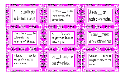 House Repairs, Tools, and Supplies Legal Size Text Card Game | Teaching ...