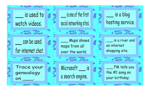 Internet Sites Legal Size Text Card Game | Teaching Resources