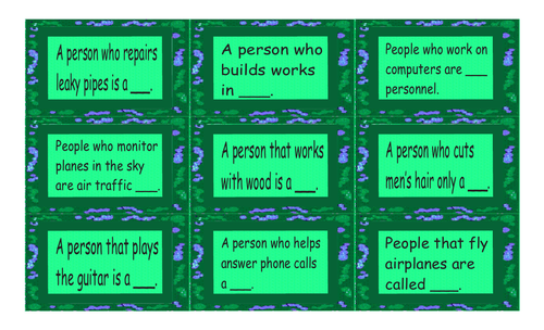 Jobs and Professions Legal Size Text Card Game | Teaching Resources