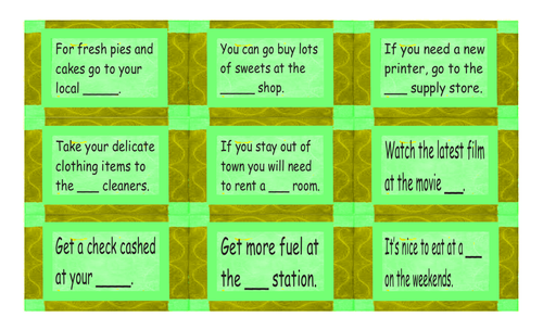 Places and Buildings Legal Size Text Card Game | Teaching Resources