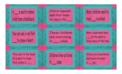 School Items, Places, and Subjects Legal Size Text Card Game | Teaching ...