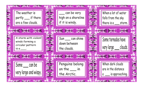 Seasons and Weather Legal Size Text Card Game | Teaching Resources