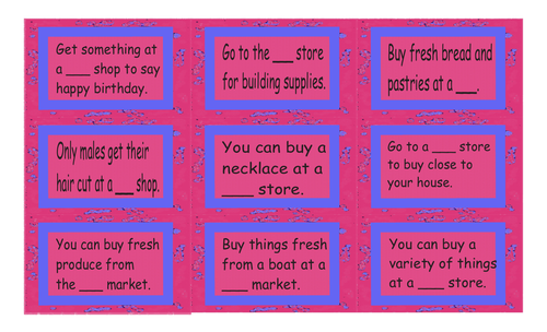 Stores and Shops Legal Size Text Card Game | Teaching Resources
