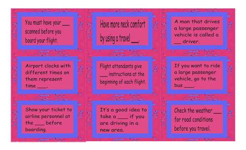 Travel Modes and Items Legal Size Text Card Game | Teaching Resources