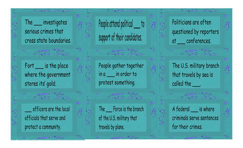 U. S. Government and Citizenship Legal Size Text Card Game | Teaching ...
