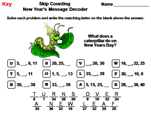 Skip Counting by 2, 3, 4, 5, 10 New Year's Math Activity: Message ...
