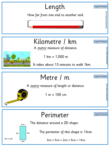 Year 4- Length and Perimeter Vocabulary Cards | Teaching Resources