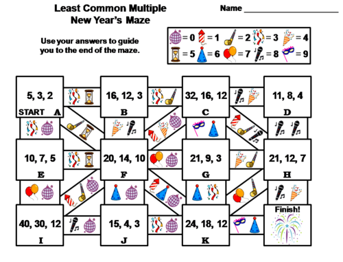 Least Common Multiple Activity: New Year's Math Maze | Teaching Resources