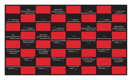 Cell Phones and Texting Acronyms Legal Size Text Checkers Game ...