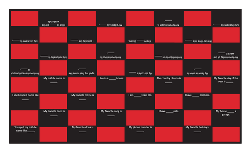 Personal Information Legal Size Text Checkers Game | Teaching Resources