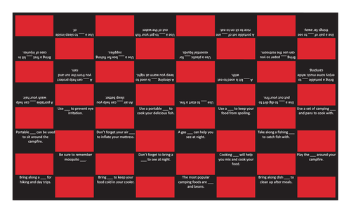 Camping Things and Activities Legal Size Text Checkers Game | Teaching ...