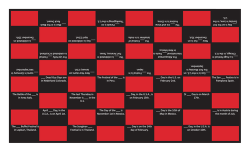 Holidays and World Festivals Legal Size Text Checkers Game | Teaching ...