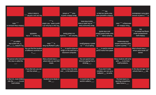 School Items, Places, and Subjects Legal Size Text Checkers Game ...