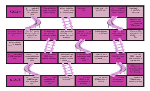 Beach Things and Activities Legal Size Text Chutes and Ladders Game ...