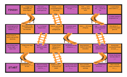 Natural Disasters and Emergencies Legal Size Text Chutes and Ladders ...
