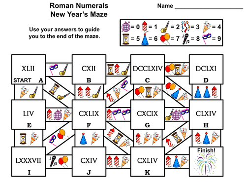 Roman Numerals Activity: New Year's Math Maze | Teaching Resources