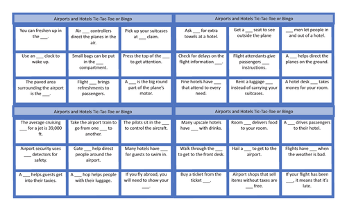 Airports and Hotels Legal Size Text Tic-Tac-Toe-Bingo Game | Teaching ...