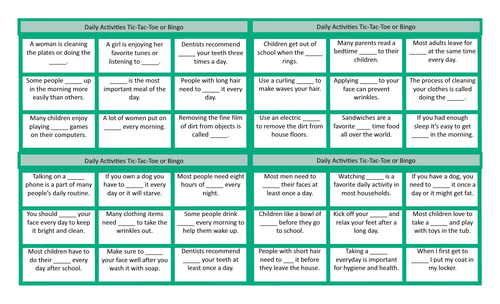 Daily Activities Legal Size Text Tic-Tac-Toe-Bingo Game | Teaching ...