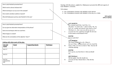 Act 5:1 Macbeth exam question and walk through for MA | Teaching Resources