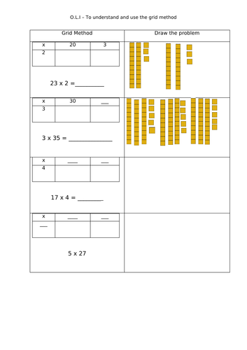 Grid method - differentiated worksheets | Teaching Resources