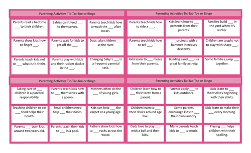 Parenting Activities Legal Size Text Tic-Tac-Toe-Bingo Game | Teaching ...