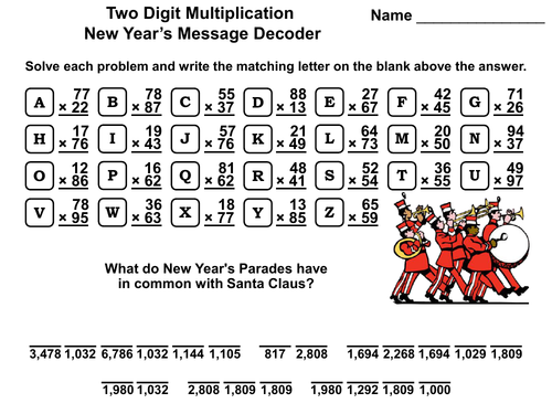 Two Digit Multiplication New Year's Math Activity: Message Decoder ...
