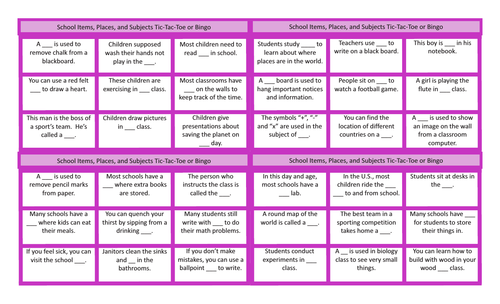 School Items, Places, and Subjects Legal Size Text Tic-Tac-Toe-Bingo ...