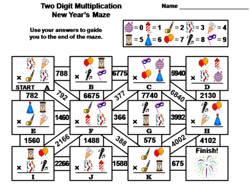 Two Digit Multiplication Activity: New Year's Math Maze | Teaching ...